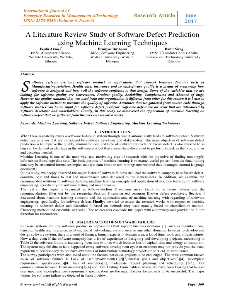 A Literature Review Study of Software Defect Prediction Using Machine Learning Techniques | PDF ...