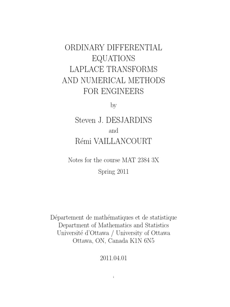 Laplace Transform For Systems Of Ode Pdf Pdf Ordinary Differential