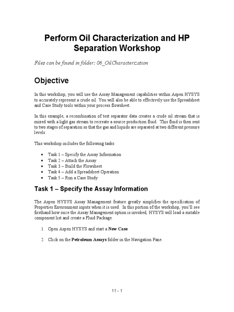 Perform Oil Characterization and HP Separation Workshop: Objective | PDF | Petroleum | Pressure