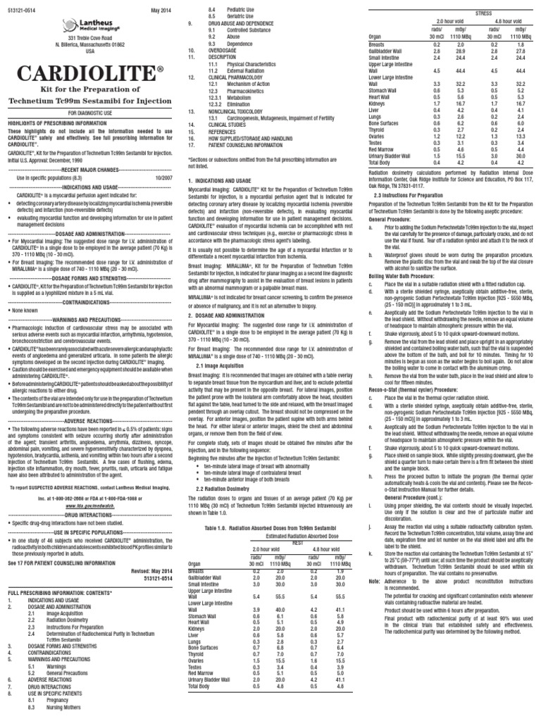 Cardiolite: Kit For The Preparation of Technetium Tc99m Sestamibi For ...