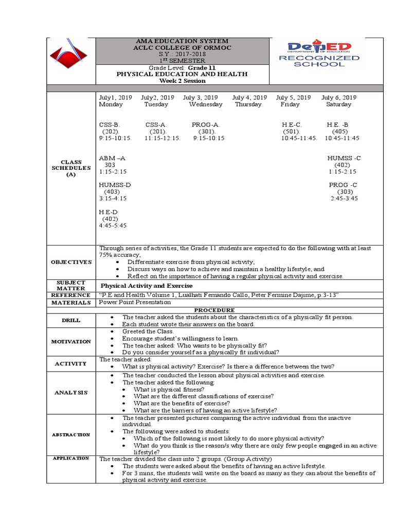 Ama Education System Aclc College of Ormoc: Class Schedules (A) | PDF ...