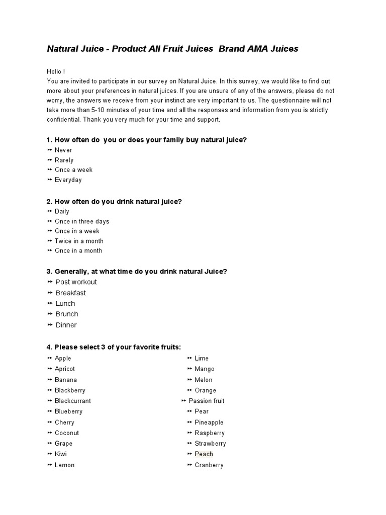 Natural Juice Preference Survey | PDF | Juice | Diet & Nutrition