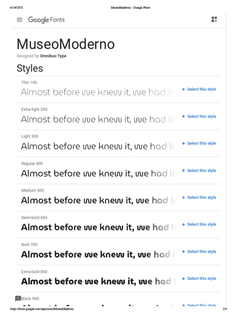 MuseoModerno Font Overview | PDF | Typefaces | Digital Typography