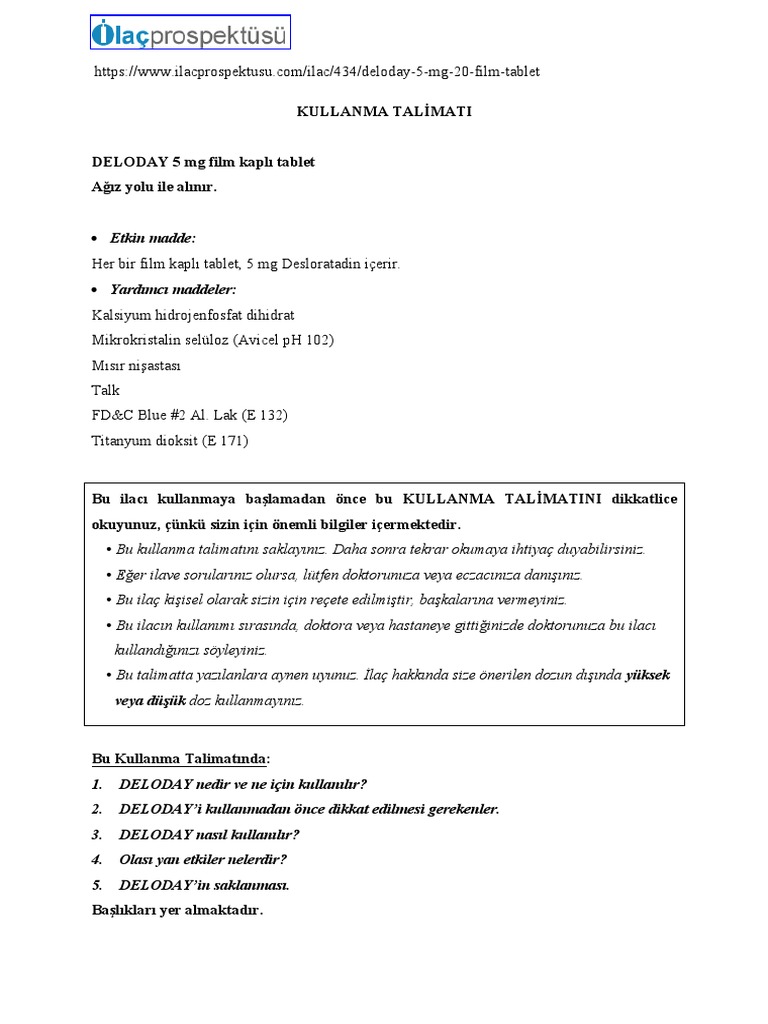 Deloday 5 MG Film Kapli Tablet KT PDF | PDF