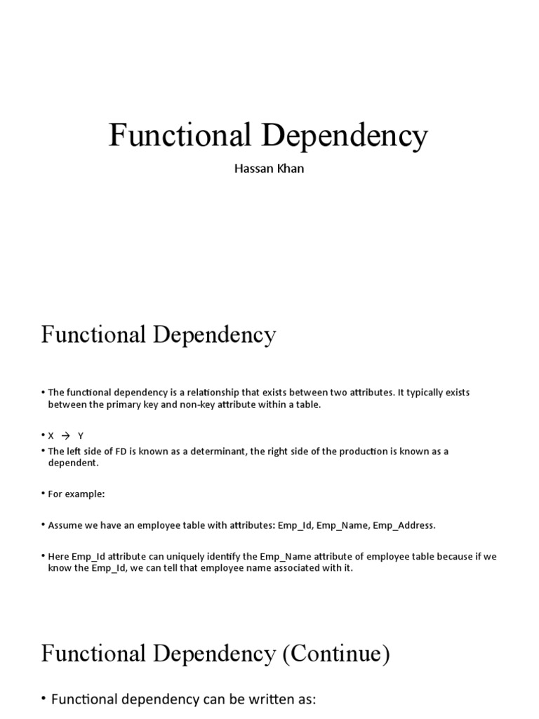 Functional Dependency: Hassan Khan | PDF | Data Model | Information Retrieval