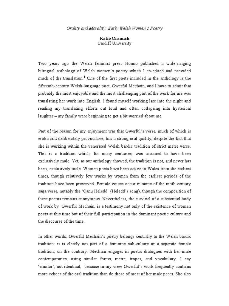 Gwerful Mechain: Welsh Women's Poetry | PDF | Wales | Bard