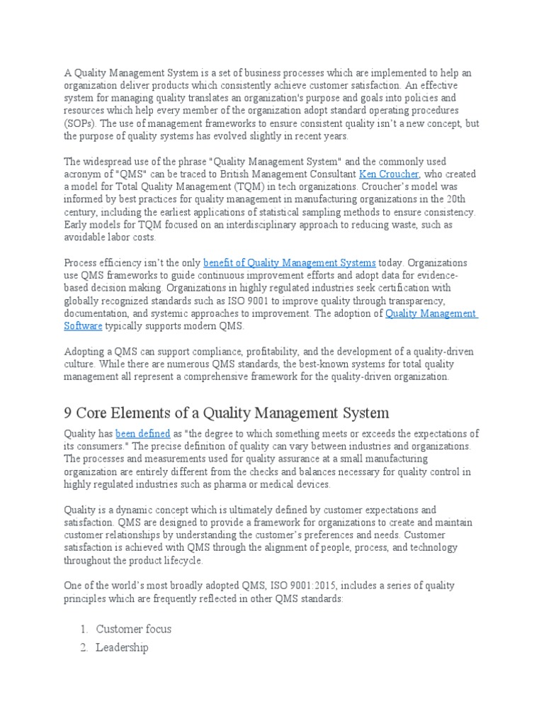 9 Core Elements of A Quality Management System: Ken Croucher | PDF ...