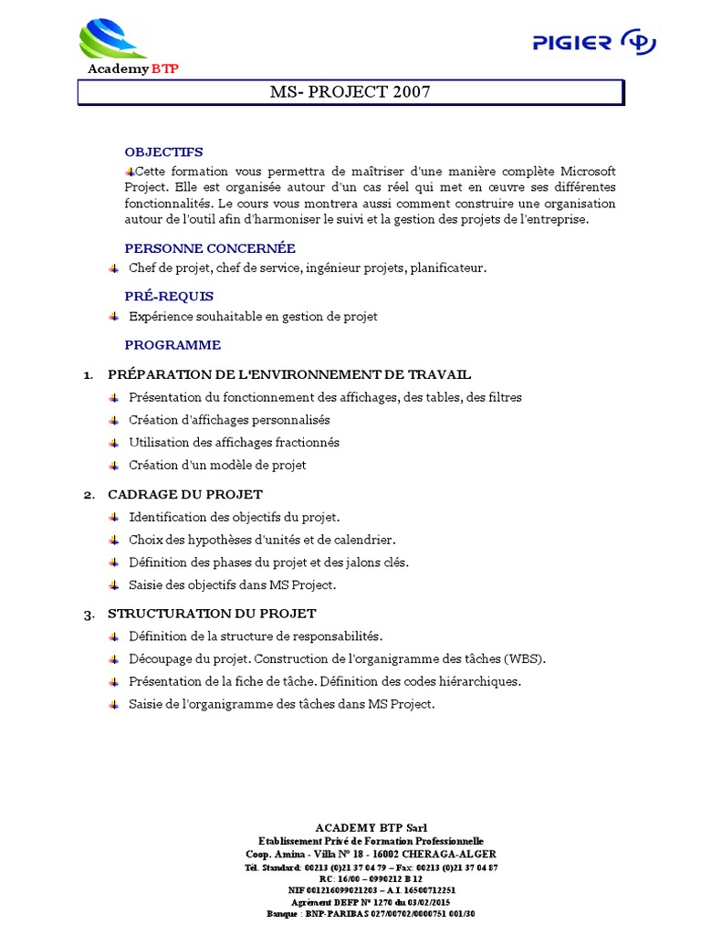 MS Project | PDF | Planification | Gestion de projet