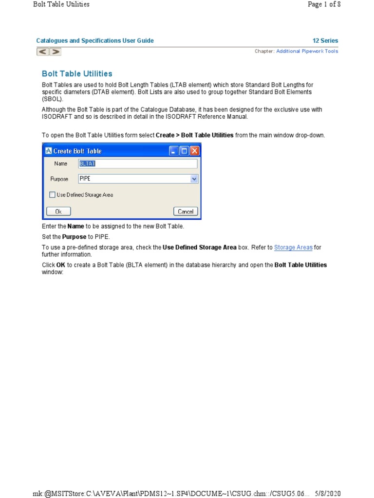 Bolt Table Utilities: Catalogues and Specifications User Guide 12 ...