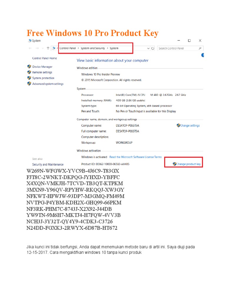 Free Windows 10 Pro Keys | PDF | Windows 10 | Computer Related ...