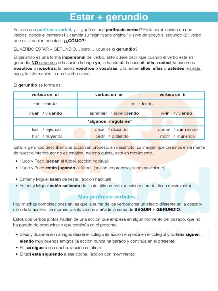 Uso de "estar" + gerundio en español | PDF | Verbo