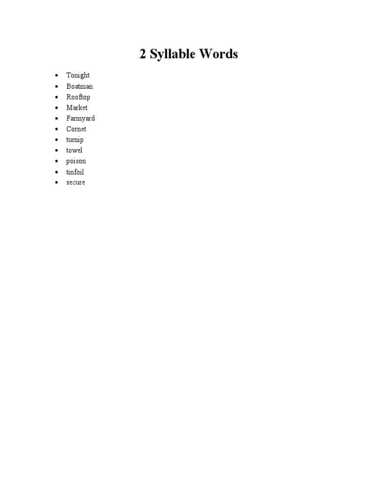 2 Syllable Words | PDF