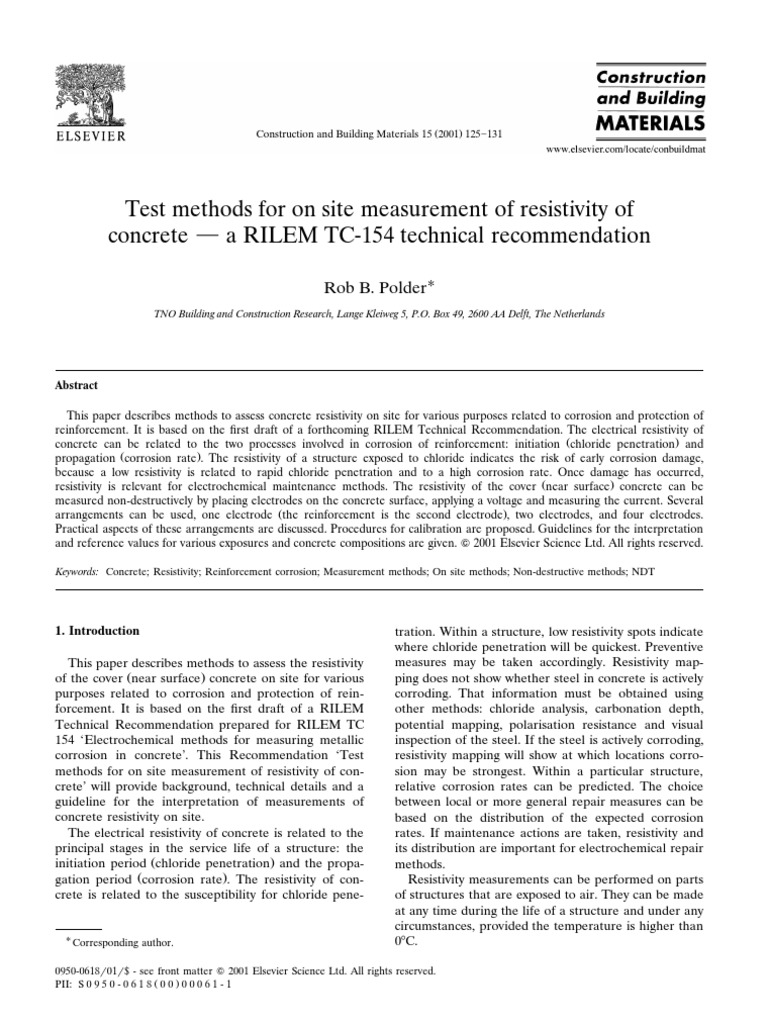 Test Methods For On Site Measurement of Resistivity of Concrete A RILEM ...