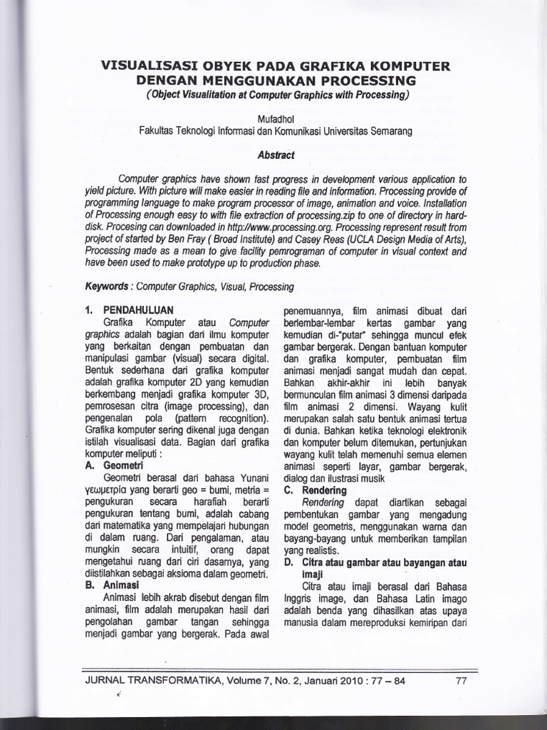 Visualisasi Obyek Pada Grafika Komputer Dengan Menggunakan Processing | PDF