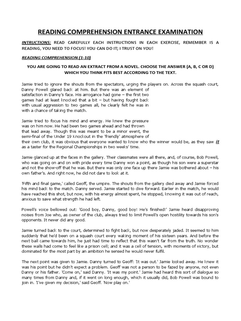 Reading Comprehension Entrance Examination: Reading, You Need To Focus ...