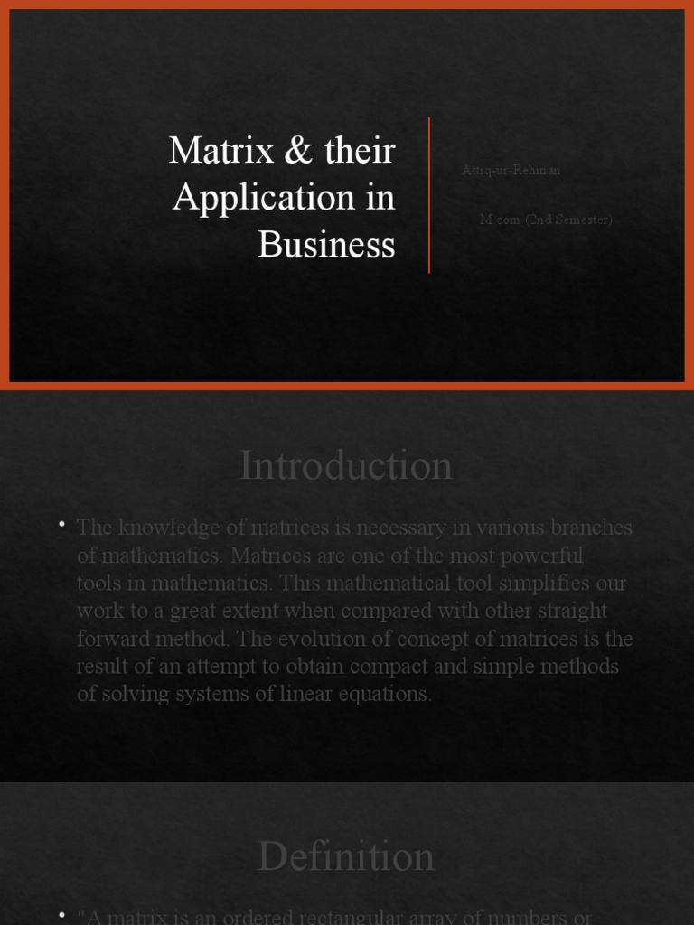 Matrix & Their Application in Business | PDF | Matrix (Mathematics ...