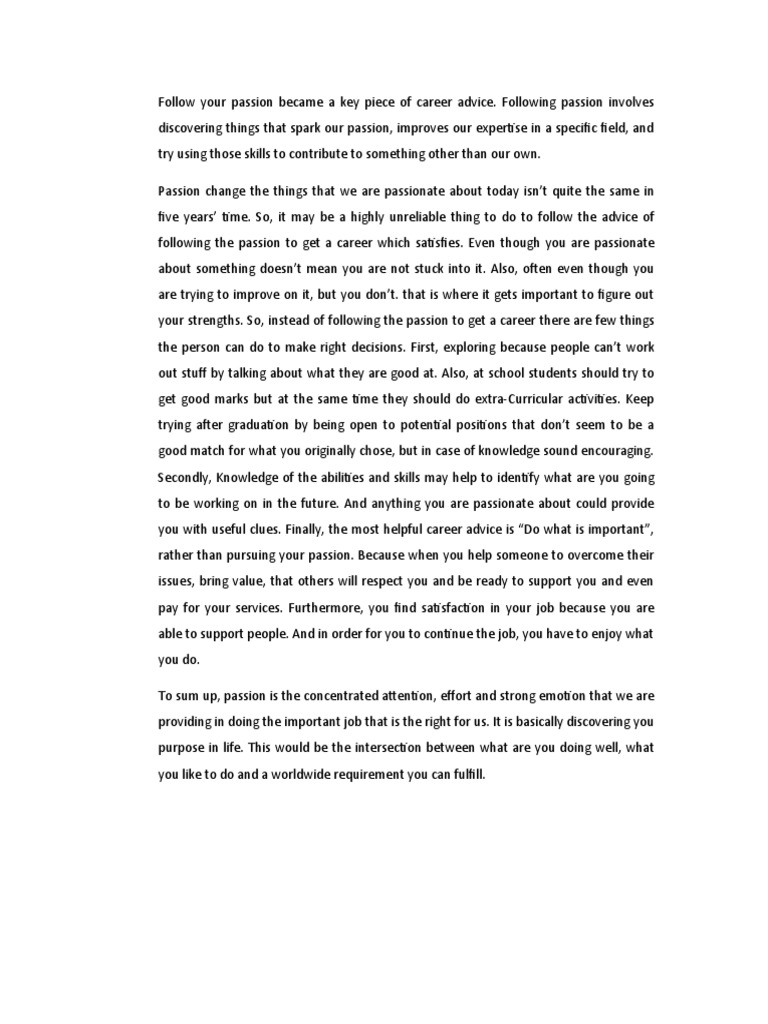 Should You Follow Your Passion Essay | PDF