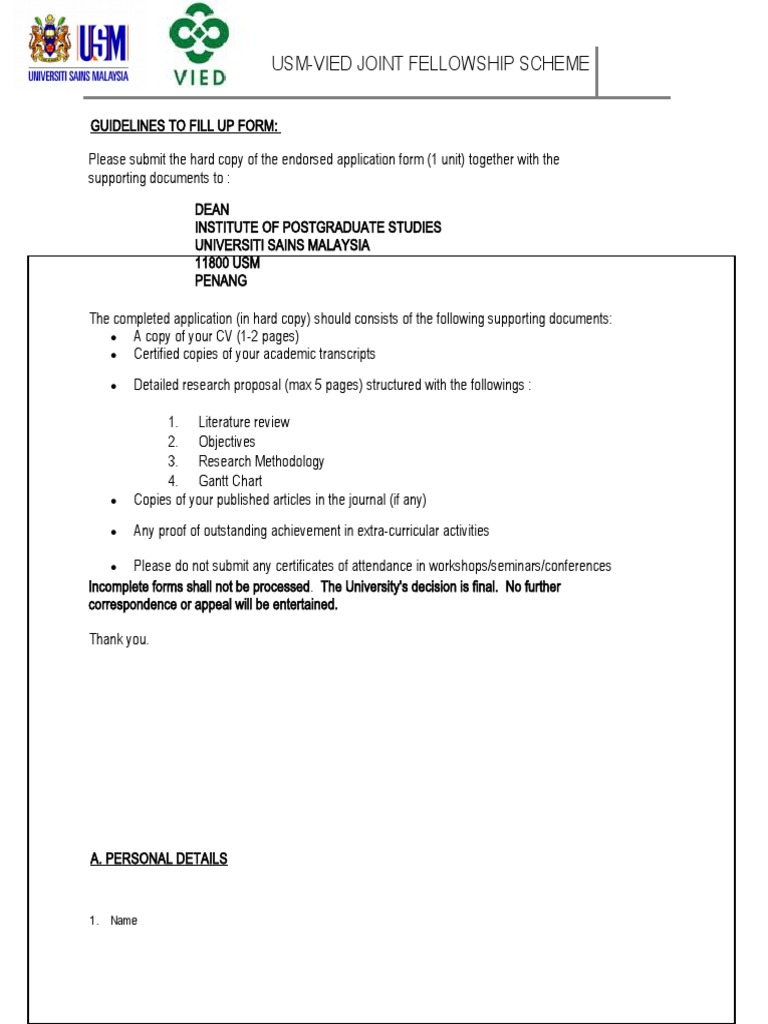 USM VIED Application Form | PDF | Academic Degree | Doctor Of Philosophy