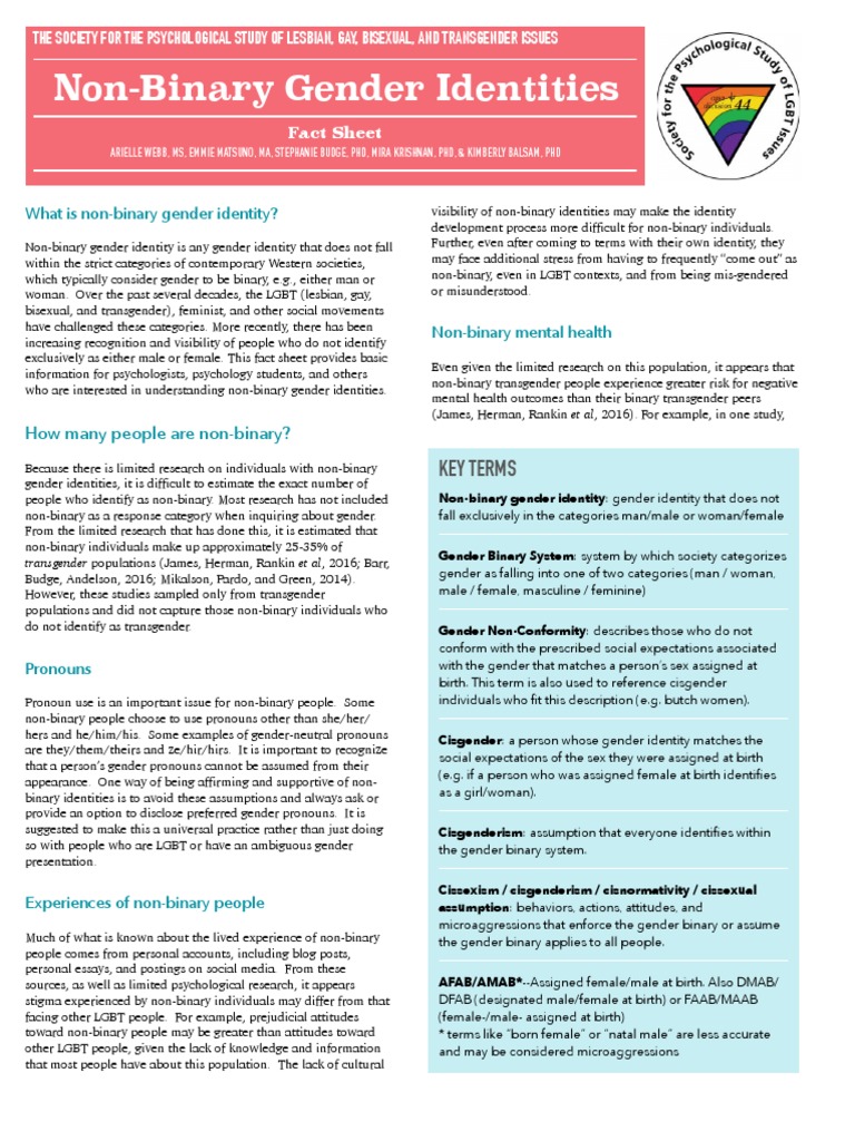 Non-Binary Gender Identities: Key Terms | PDF | Transgender | LGBTQIA+ ...