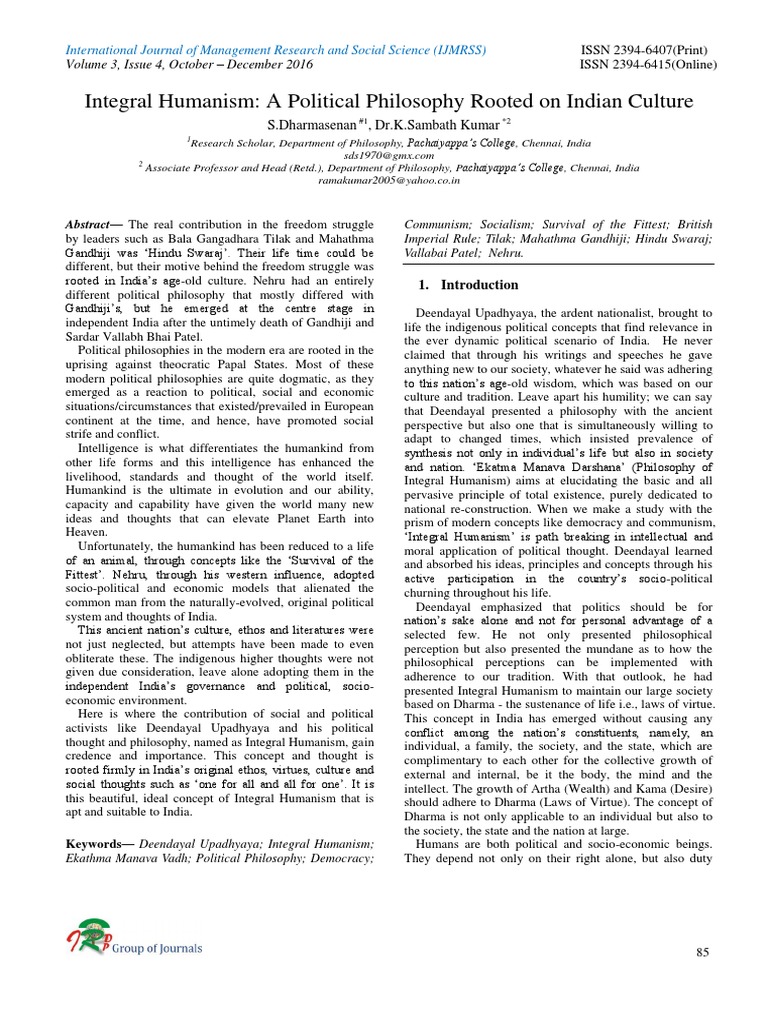 Integral Humanism: A Political Philosophy Rooted On Indian Culture ...