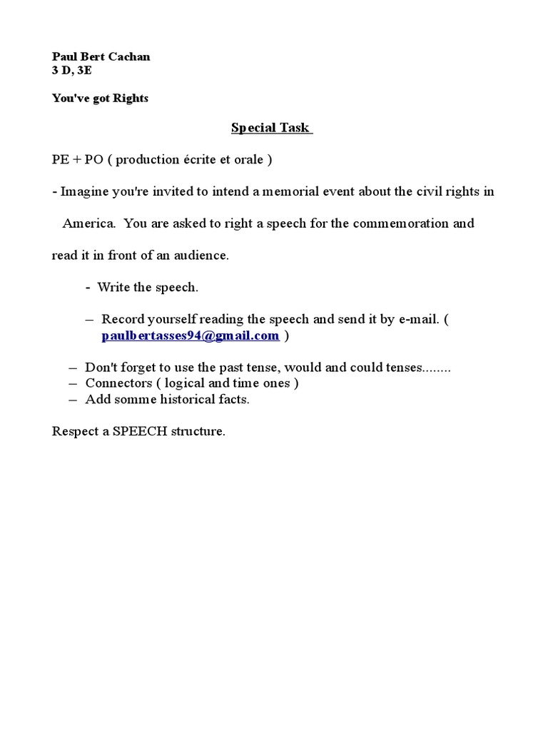 Special Task: Paul Bert Cachan 3 D, 3E You've Got Rights | PDF