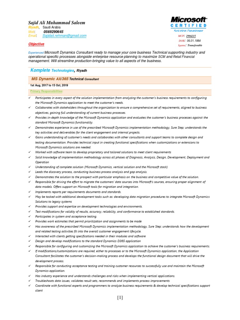 Sajid - Dynamics AX Technical Consultant PDF | PDF | Microsoft Sql Server | Databases