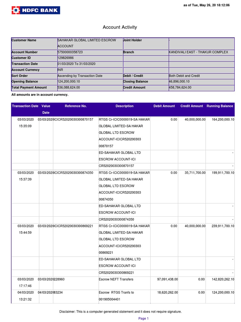 Account Activity: Transaction Date Value Date Reference No. Description ...