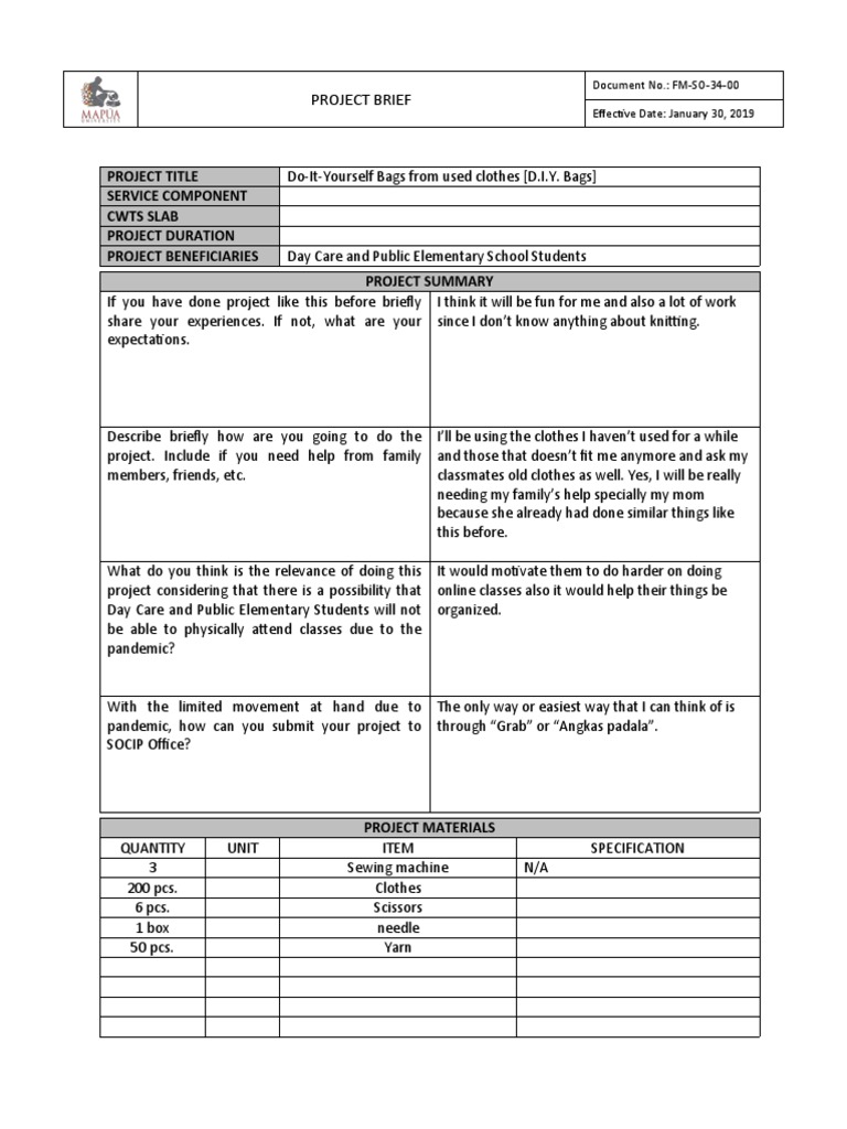 Project Brief: Project Title Service Component Cwts Slab Project ...