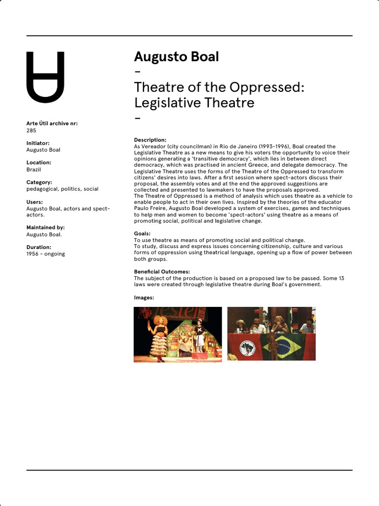 Arte Util - Theatre of The Oppressed - Legislative Theatre | PDF