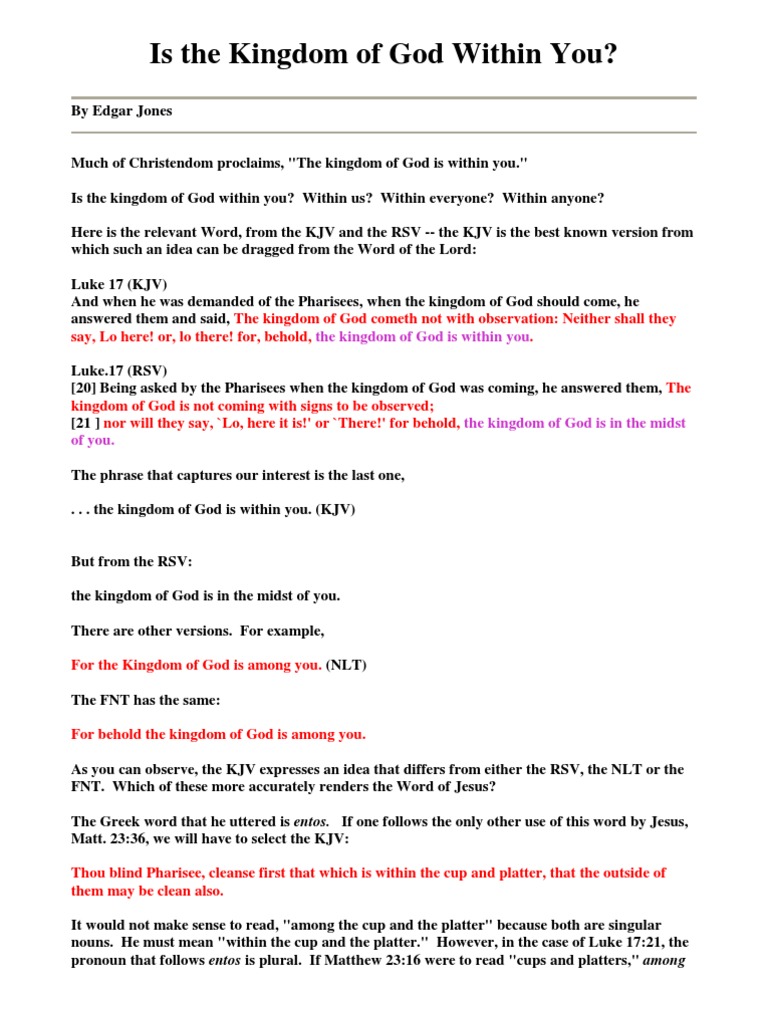 Is The Kingdom of God Within You by Edgar Jones | PDF | Plural | Gospel ...