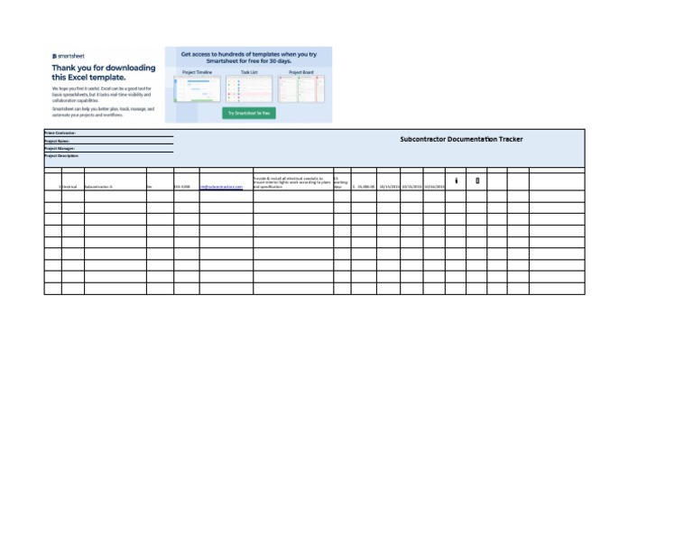Excel Construction Project Management Template Subcontractor ...