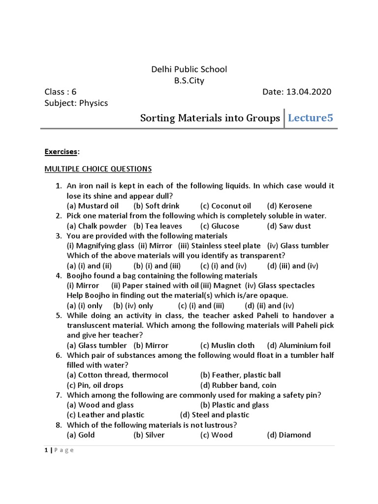 Sorting Materials Into Groups | PDF | Plastic | Glasses