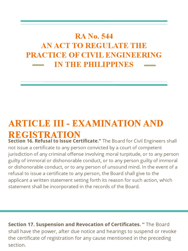 RA No. 544 An Act To Regulate The Practice of Civil Engineering in The ...