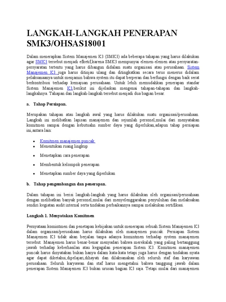 Langkah Langkah Penerapan SMK3-OHSAS | PDF | Bisnis
