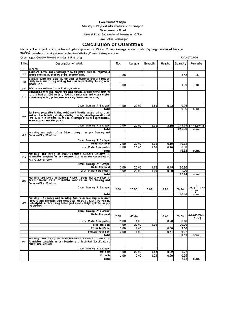 Calculation of Quantities: 1 General | PDF | Foundation (Engineering ...
