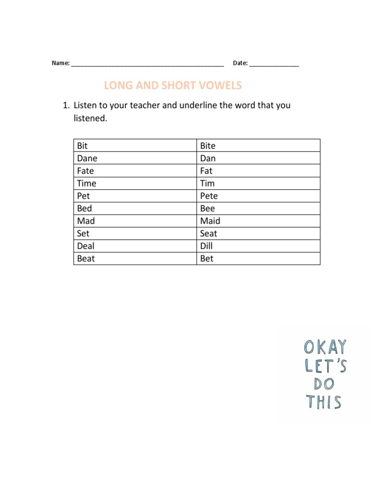 Listening Activity Vowels | PDF