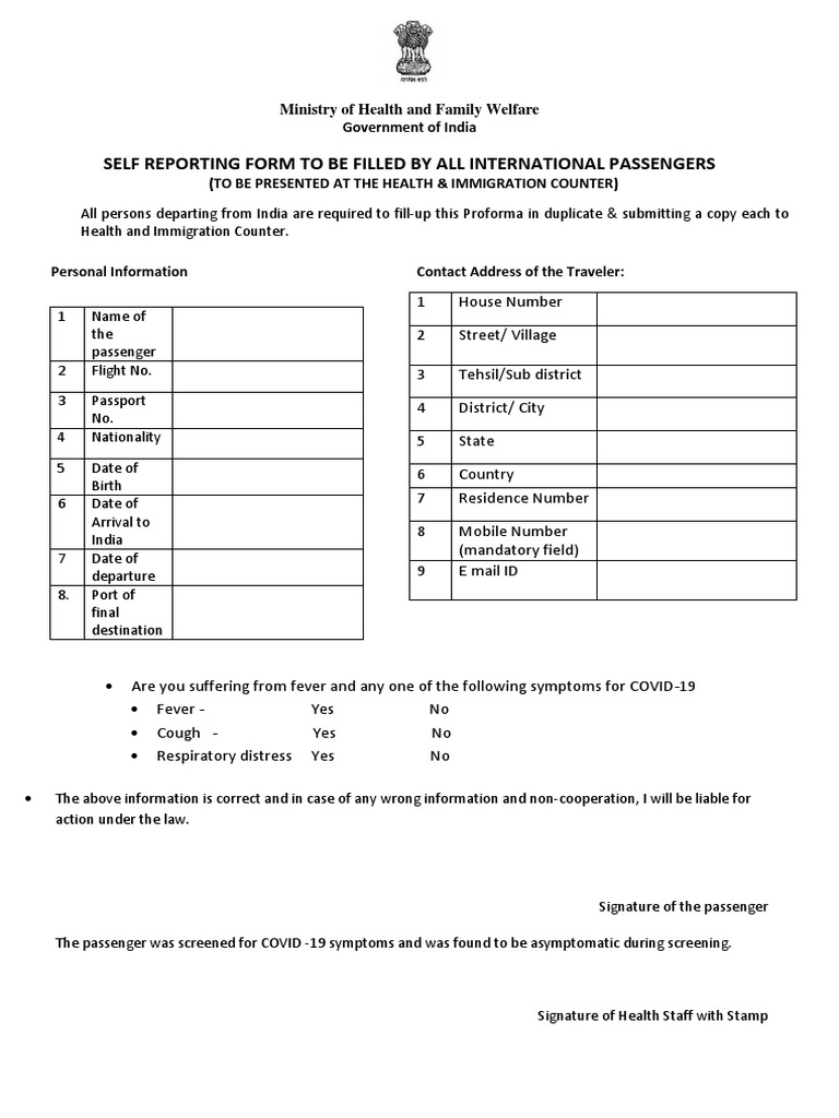 Self Declaration Medical Form | PDF
