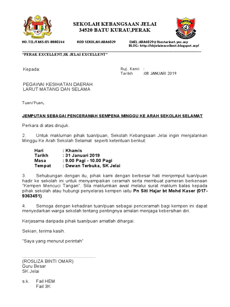 Surat Jemputan Sebagai Penceramah Kesihatan 3k | PDF