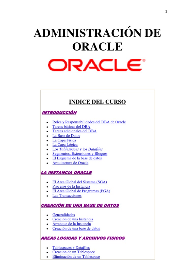 Manual Básico de Administración Oracle | PDF | Bases de datos | Tabla (base de datos)