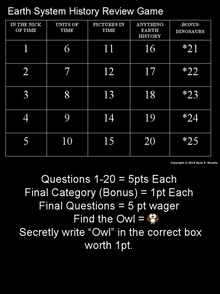 Earth System History Review Game With Answers For Educators - Download ...