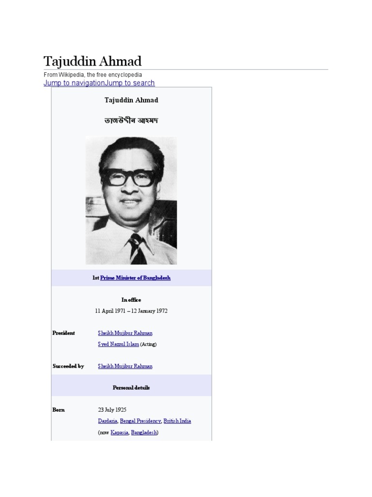 Tajuddin AHmed | PDF | South Asia | Asia