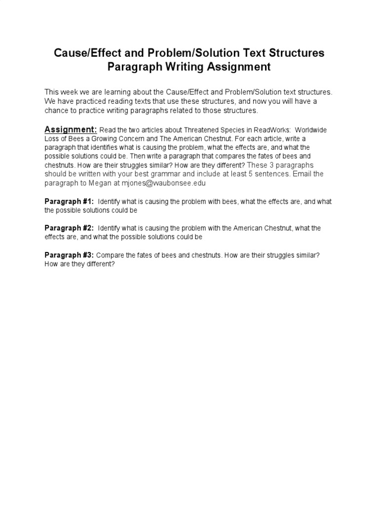 Cause Effect and Problem Solution Structure Paragraph Assignment | PDF