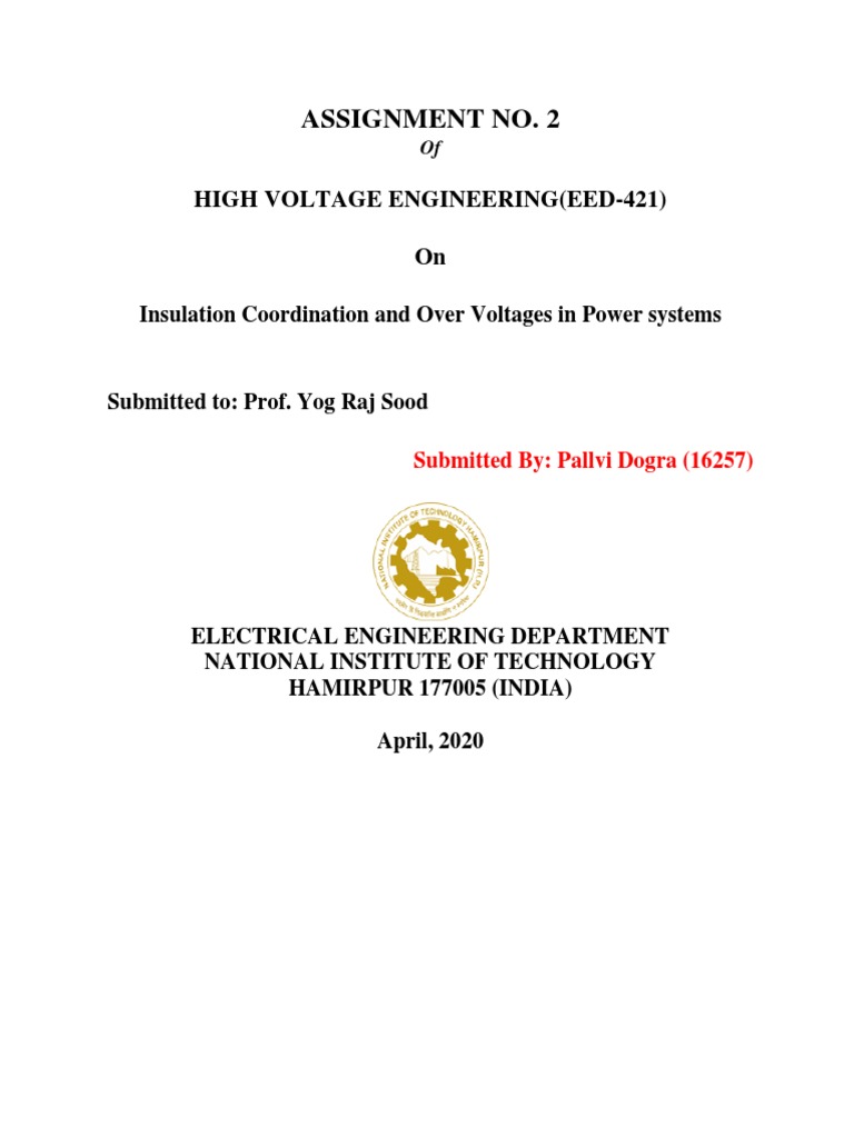 Assignment No. 2: High Voltage Engineering (Eed-421) On Insulation ...