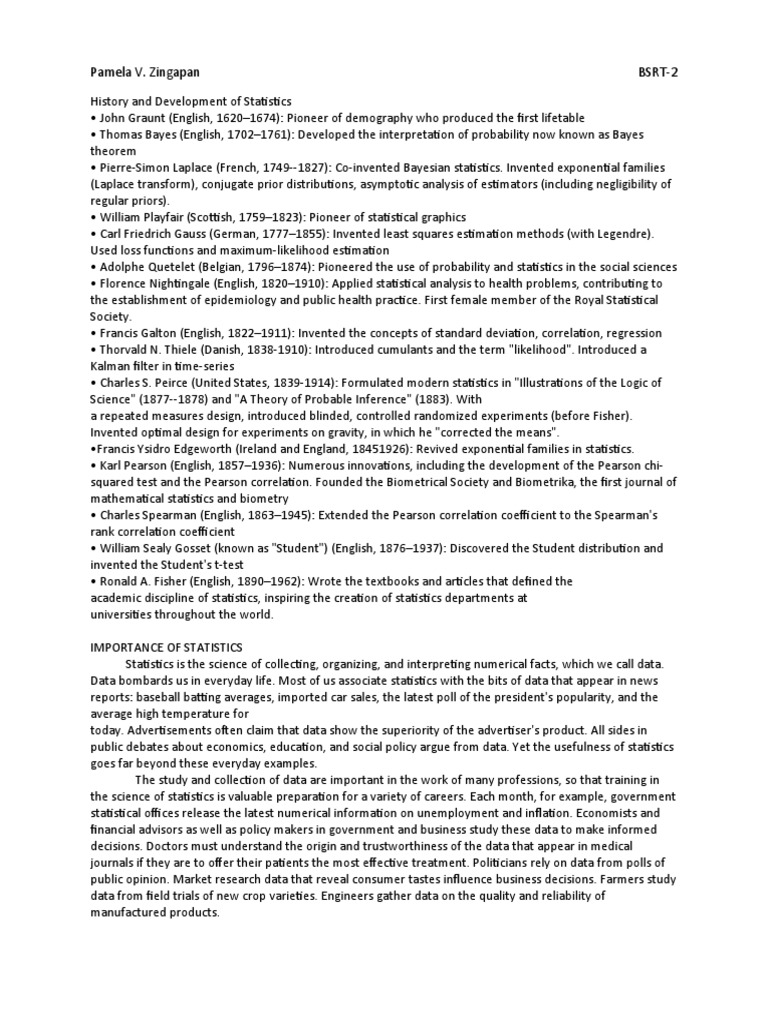 A Comprehensive History of the Development of Statistics from its ...