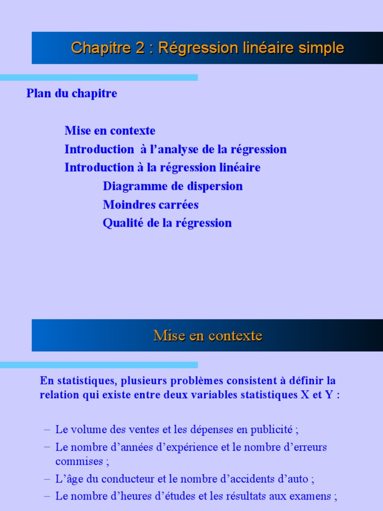 Chapitre2-Régression Simple | PDF | Régression linéaire | Méthode des ...