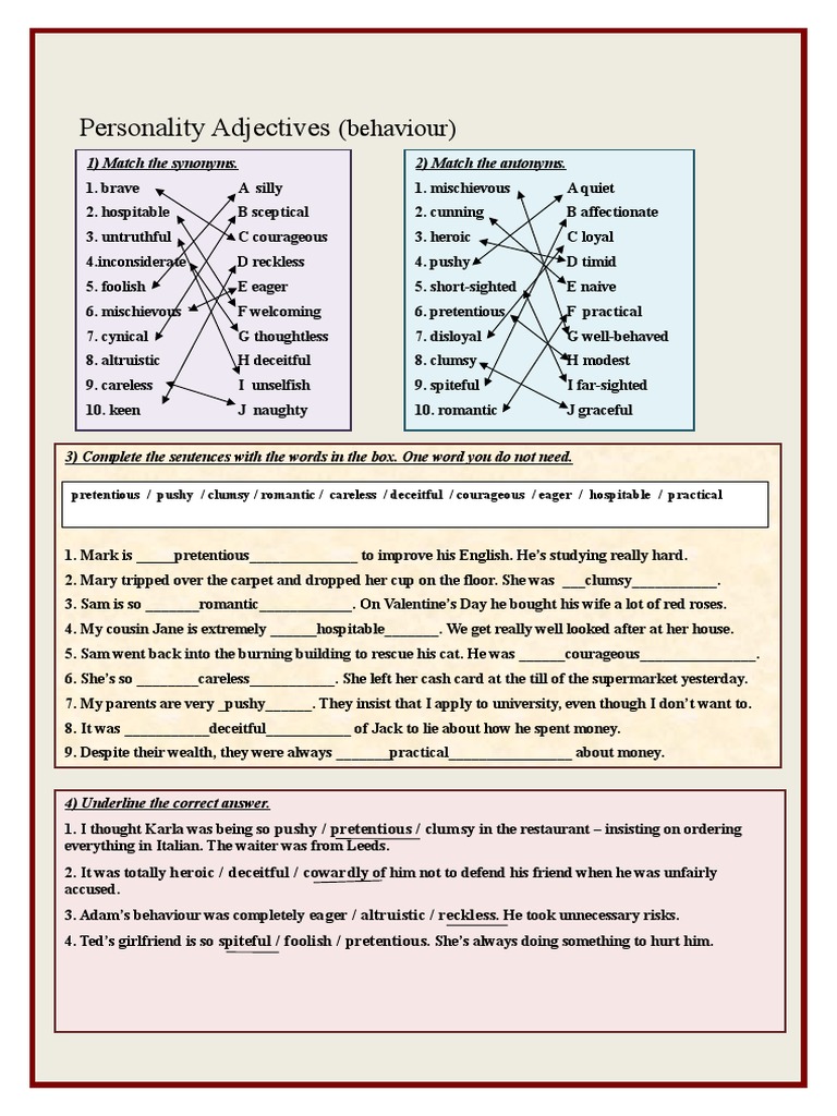 Behaviour Adjectives | PDF