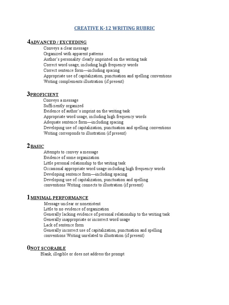 Creative K-12 Writing Rubric: Advanced / Exceeding | PDF