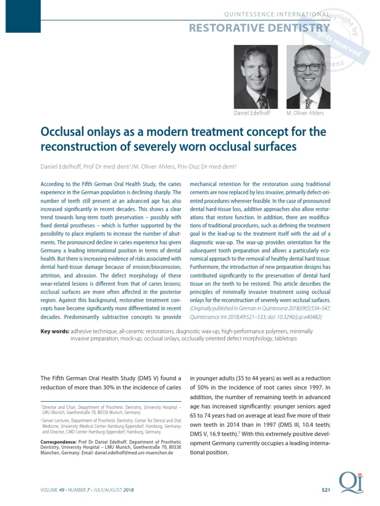 Occlusal Onlay As Mordern RX PDF | Download Free PDF | Dentistry ...