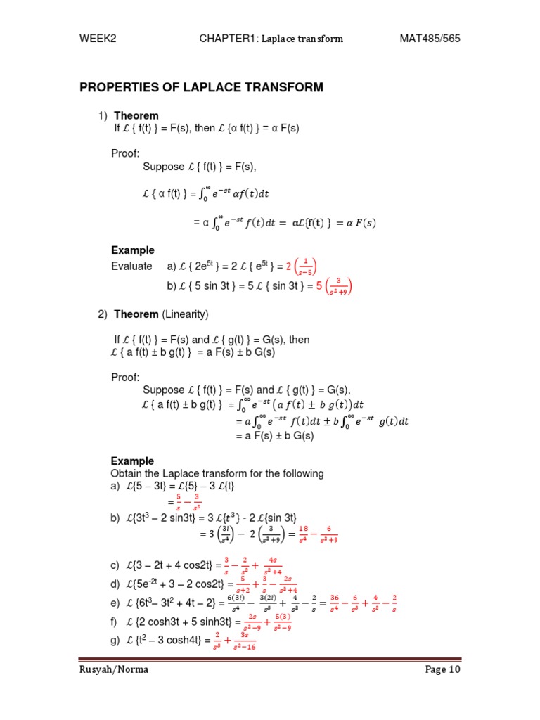 Properties of Laplace Transform: Example | PDF | Laplace Transform ...