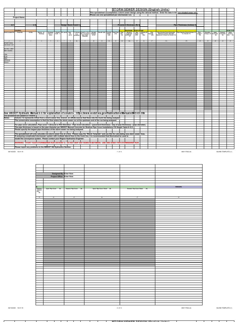 Storm Sewer Design Spreadsheet Template | PDF | Storm Drain | Sanitary ...